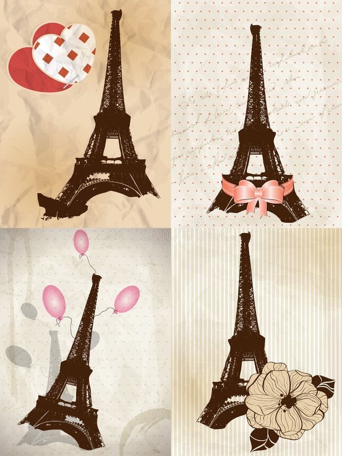 Paris Vintage Card.Eiffel Tower,Watercolor Pink Stock Vector ...