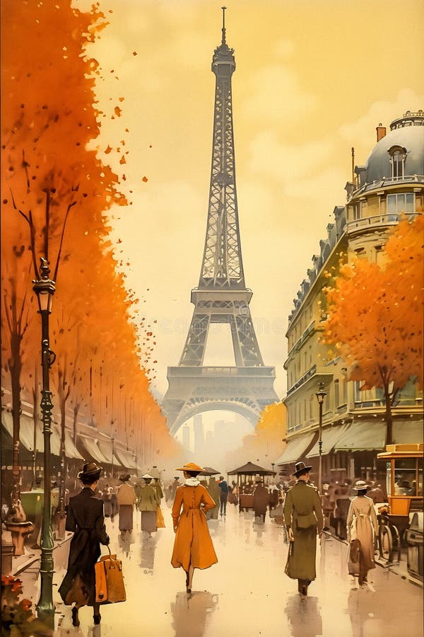Vintage Paris Poster with Eiffel Tower, AI Generated Stock Illustration ...