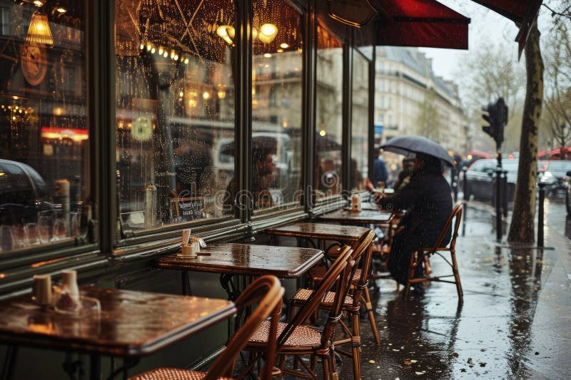 A Vintage Parisian Cafe Scene on a Rainy Day, AI Generated Stock ...