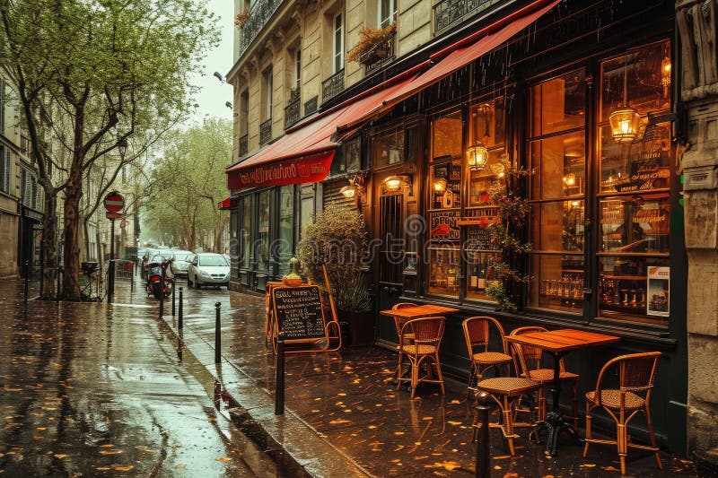 A Vintage Parisian Cafe Scene on a Rainy Day, AI Generated Stock ...