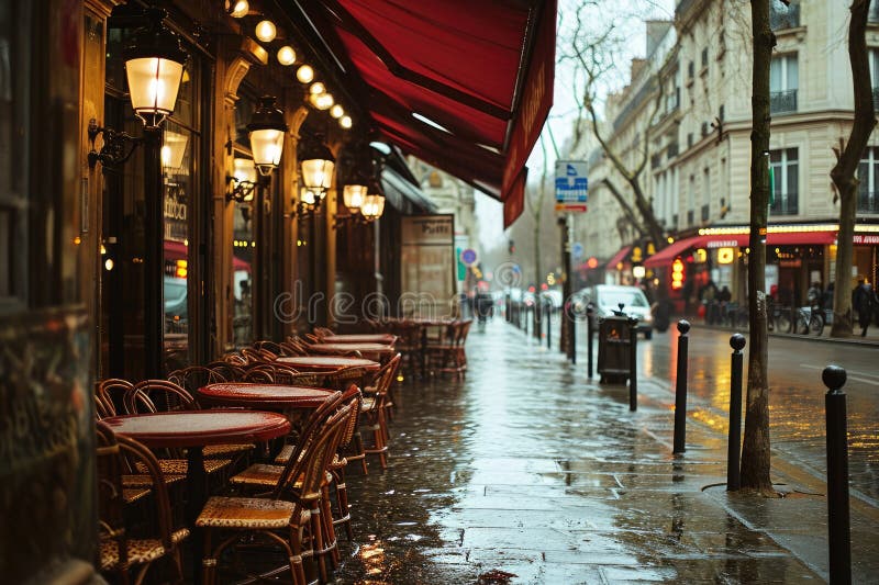 A Vintage Parisian Cafe Scene on a Rainy Day, AI Generated Stock ...