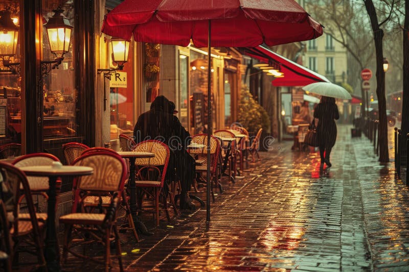 A Vintage Parisian Cafe Scene on a Rainy Day, AI Generated Stock ...