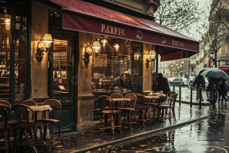 A Vintage Parisian Cafe Scene on a Rainy Day, AI Generated Stock ...