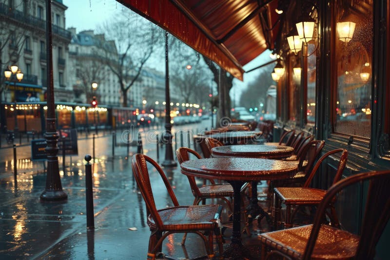 A Vintage Parisian Cafe Scene on a Rainy Day, AI Generated Stock ...