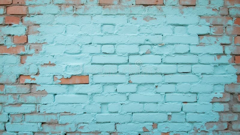 Vintage Pastel Blue Brick Wall with Chipped Paint Revealing Red Bricks ...