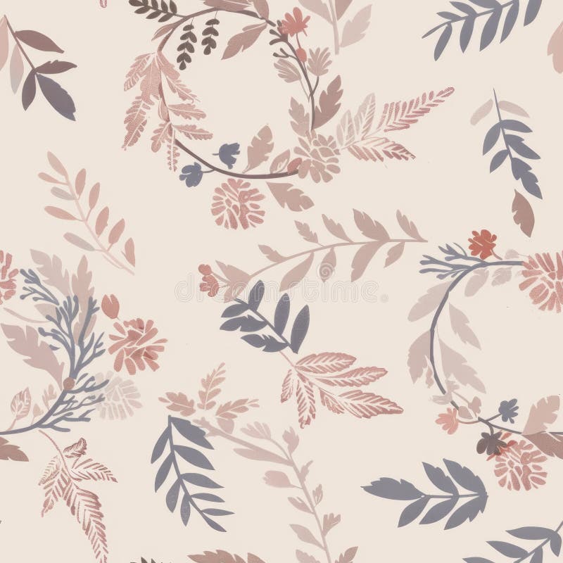 Vintage Pastel Botanical Pattern Wallpaper Design Stock Image - Image ...