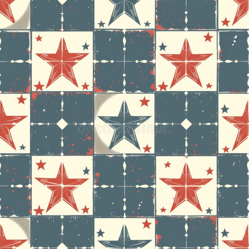 Vintage Patriotic Star Pattern Background in Red, Blue, and Beige Stock ...