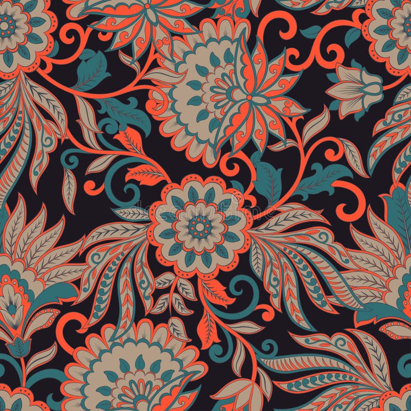 Vintage Floral Mandala Batik Hippy Grunge Coral Night Design Damask ...