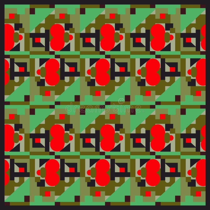 Vintage Pattern Collage with Green and Red Geometric Elements Stock ...
