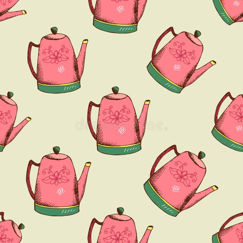 Vintage Pattern with Kettle Stock Vector - Illustration of cafe, kettle ...