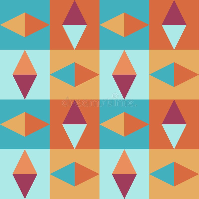 Vintage Pattern with Squares and Triangles in Warm and Cold Colors ...