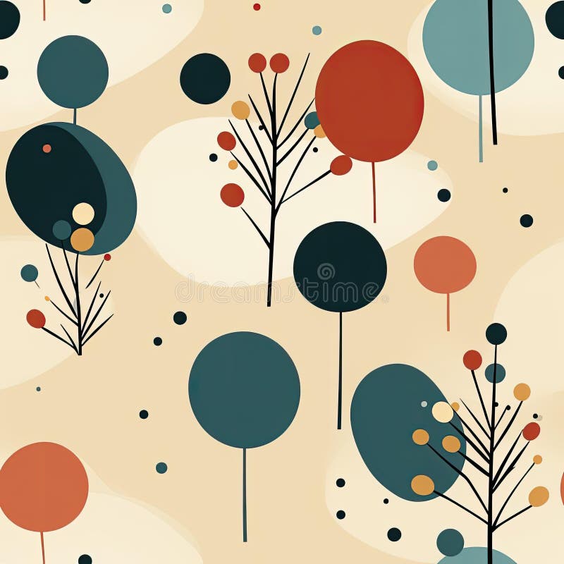 Vintage Pattern with Whimsical Tree and Dot Motifs (tiled) Stock ...