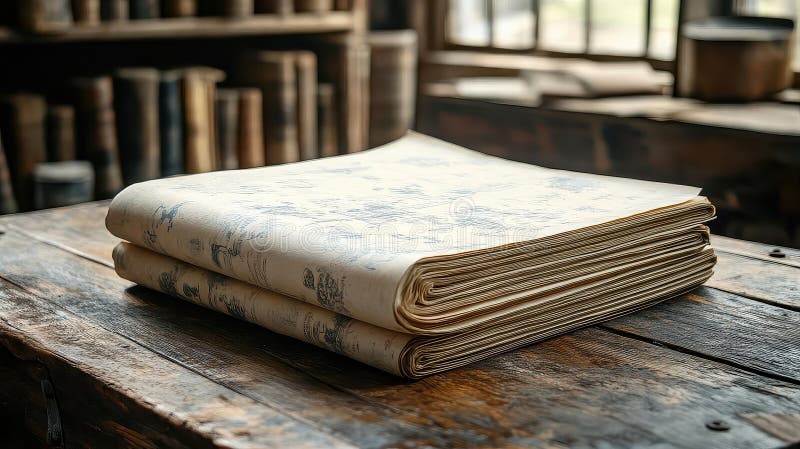 Vintage Patterned Paper Stacked on Wooden Table, Rustic Aesthetic, Old ...