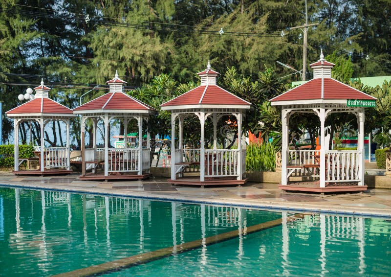 Vintage of Pavilion and Swimming Pool Stock Photo - Image of design ...
