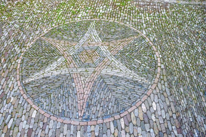 Vintage Paving Stone of Pattern of Star with Moss from Medieval Time ...