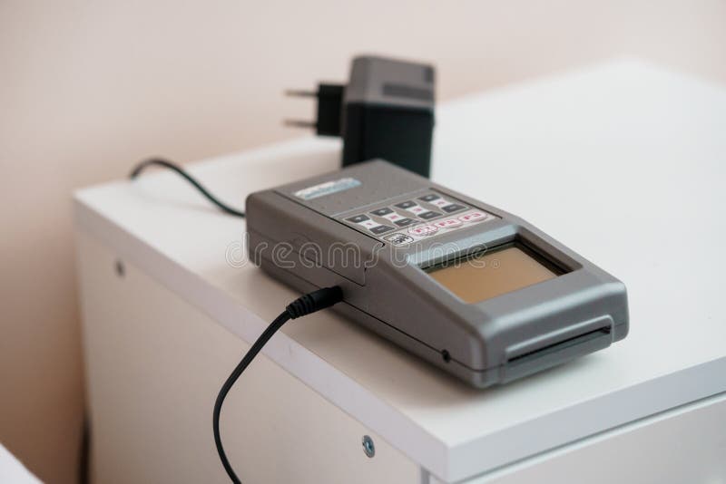 Vintage Payment Terminal on a Table Stock Image - Image of information ...