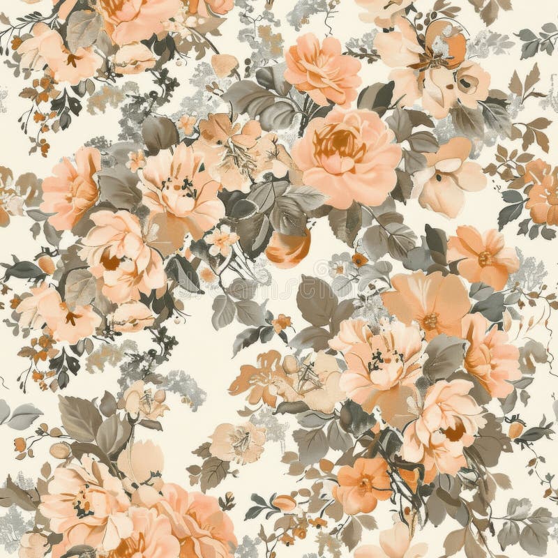 Vintage Peach Floral Pattern - Elegant Rose Wallpaper Design Stock ...