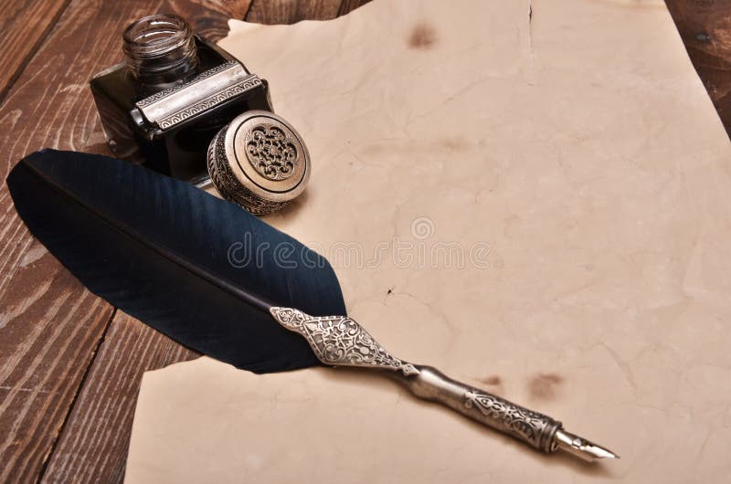 Vintage Pen and Blue Ink on the Paper Stock Image - Image of ...