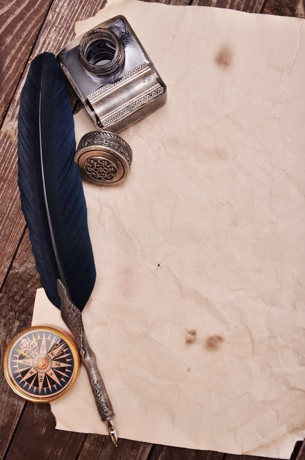 Vintage Pen and Blue Ink on the Paper Stock Photo - Image of writing ...