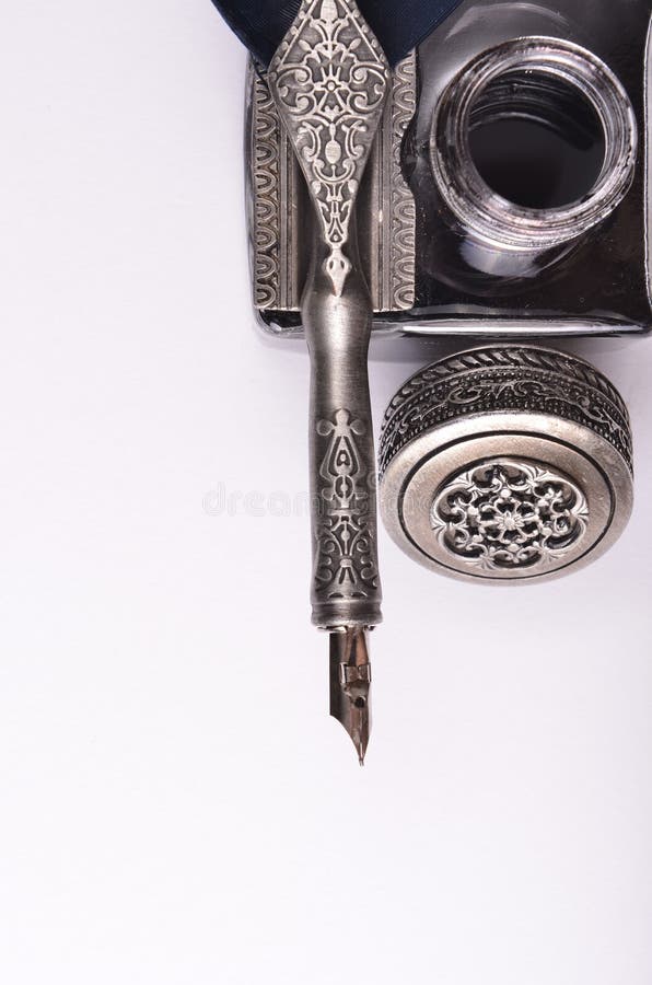 Vintage Pen and Blue Ink on the Paper Stock Photo - Image of manuscript ...