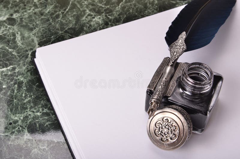 Vintage Pen and Blue Ink on the Paper Stock Image - Image of inkwell ...