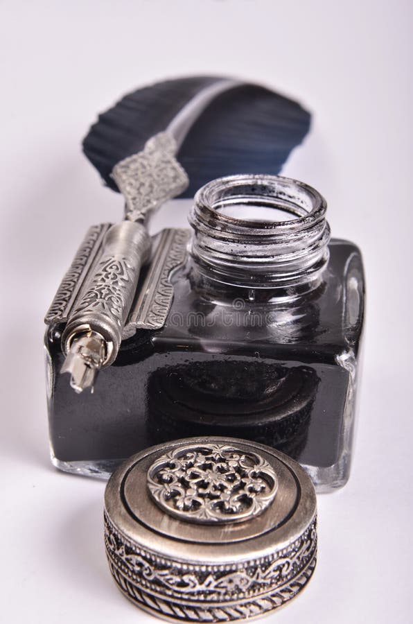 Vintage Pen and Blue Ink on the Paper Stock Image - Image of handle ...