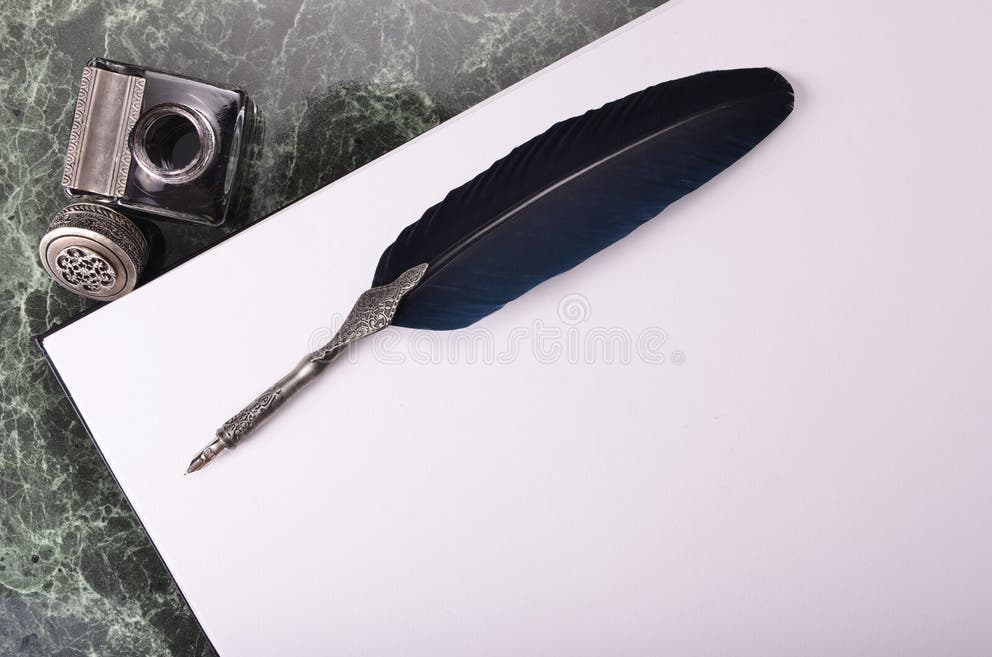 Vintage Pen and Blue Ink on the Paper Stock Image - Image of ...