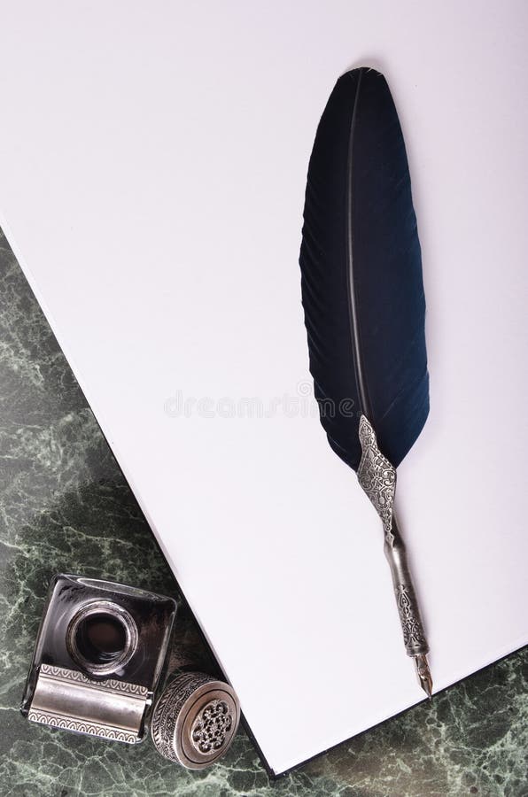 Vintage Pen and Blue Ink on the Paper Stock Image - Image of inkwell ...