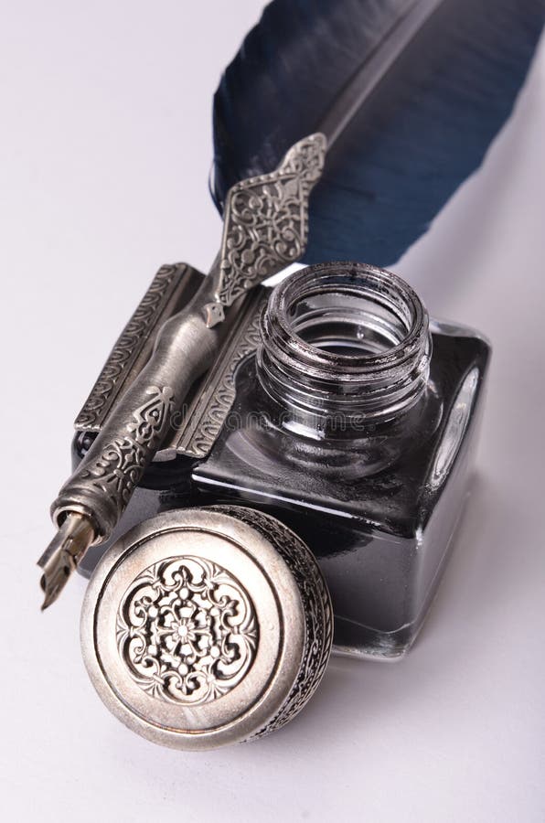 Vintage Pen and Blue Ink on the Paper Stock Image - Image of handle ...