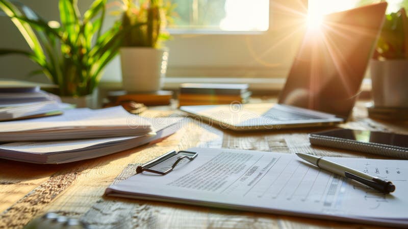 Vintage Pen and Paper Stack on Rustic Table in Sunlight by Window ...