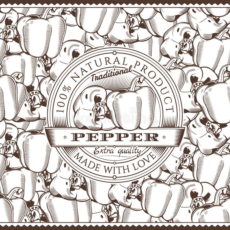 Vintage Pepper Label on Seamless Pattern Stock Vector - Illustration of ...