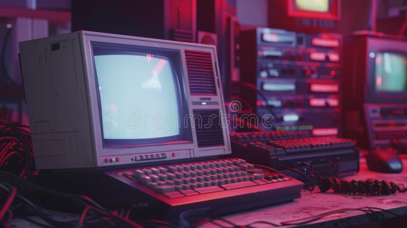 Vintage Personal Computer with a Blank Screen is Surrounded by Old ...