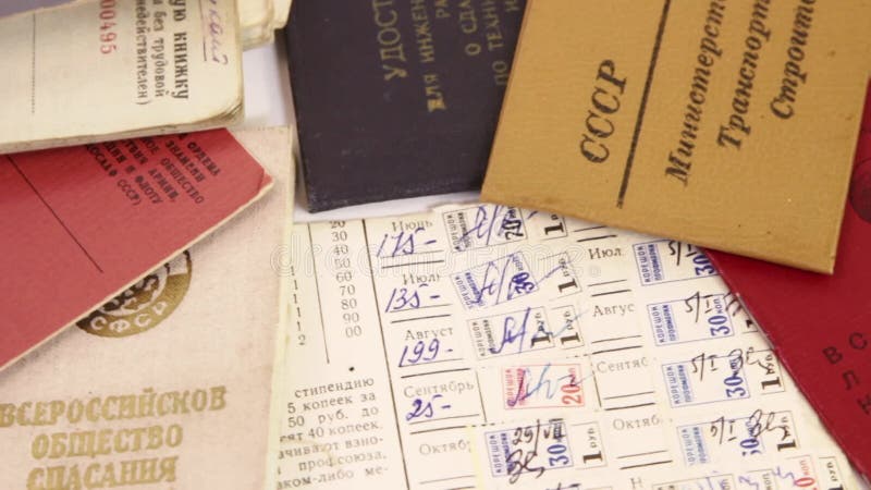 Vintage Personal Documents and Certificates of Soviet Man Stock Footage ...