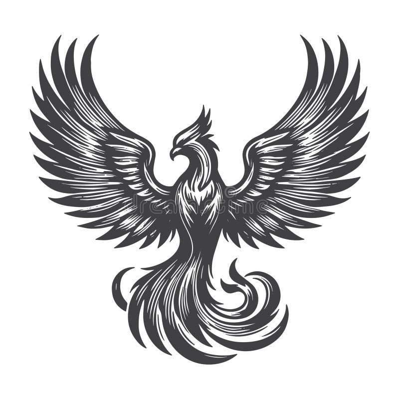 Vintage Phoenix Flying Front View Engraved Vector for Fantasy Apparel ...