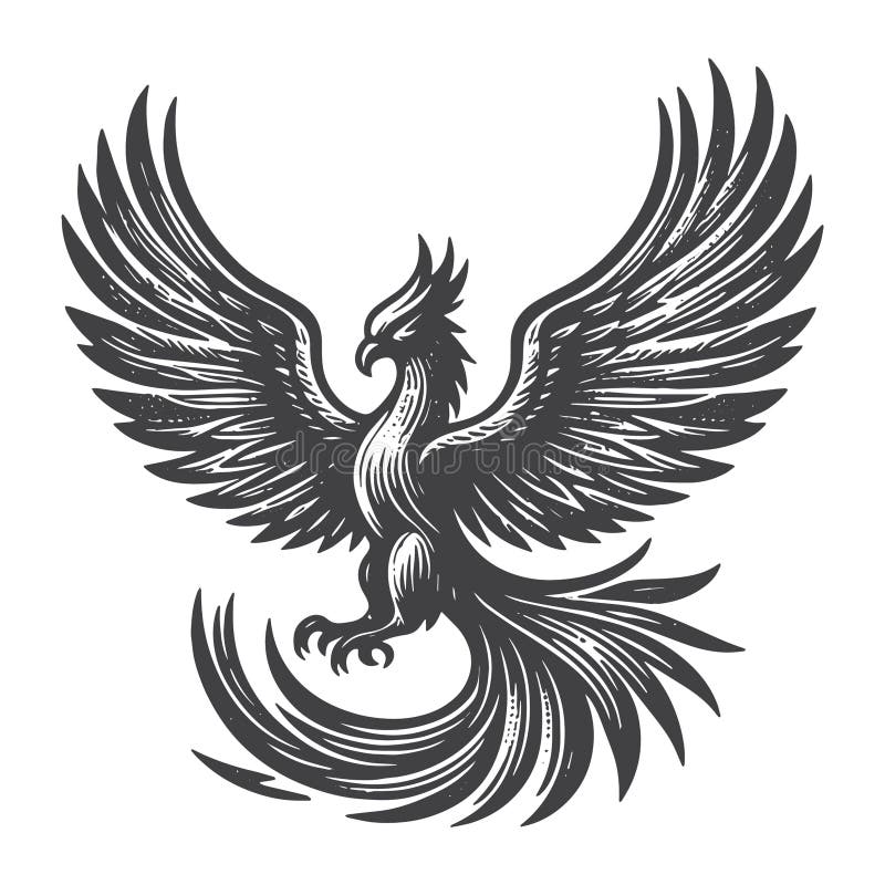 Vintage Phoenix Flying Front View Mythical Engraved Vector for Apparel ...