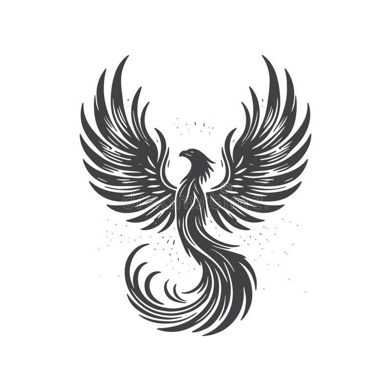 Vintage Phoenix Flying Front View Mythical Engraved Vector for Apparel ...
