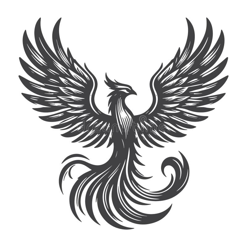 Vintage Phoenix Flying Front View Mythical Engraved Vector for Apparel ...