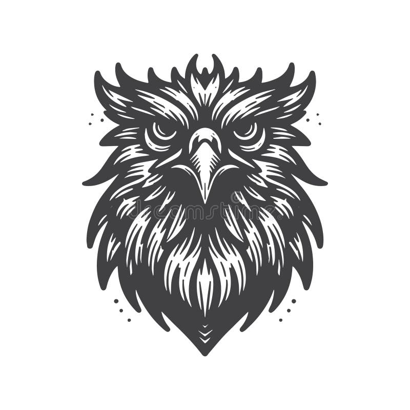 Vintage Phoenix Front Head Portrait Engraved Vector for Fantasy Apparel ...