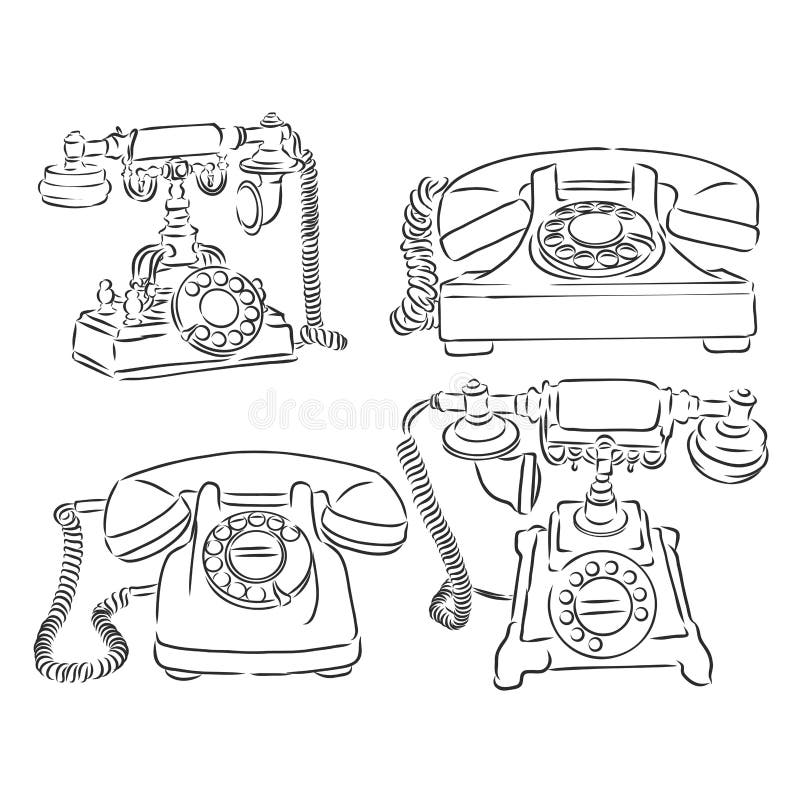 Vintage Phone Hand Drawn Sketch Vector Illustration, Retro Phone Vector ...