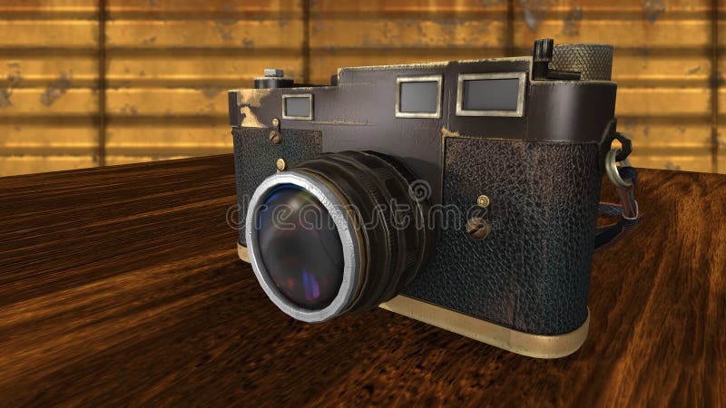 Vintage Photo Camera on Brown Wooden Table Stock Illustration ...