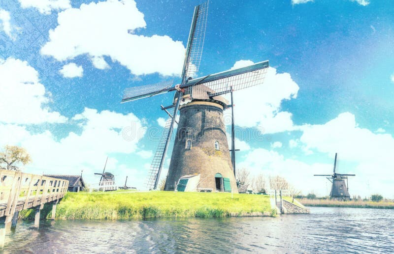 Vintage Photo of Dutch Windmill Stock Image - Image of rural, scene ...