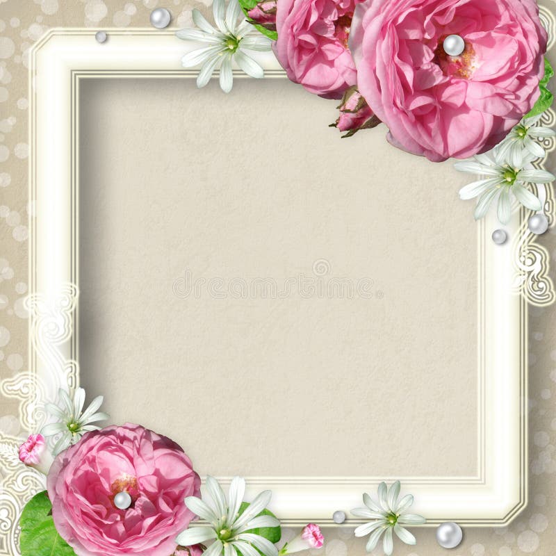 Vintage Photo Frame with Roses Stock Illustration - Illustration of ...