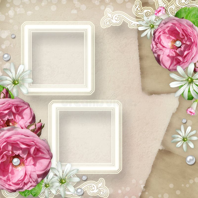 Vintage Photo Frame with Roses Stock Illustration - Illustration of ...