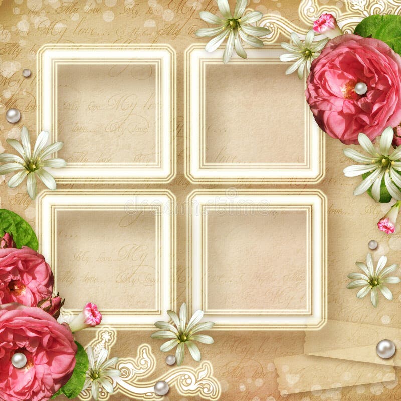 Vintage Photo Frame with Roses Stock Illustration - Illustration of ...