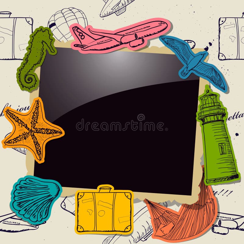 Vintage Photo Frame with Sea Vacation Elements. Stock Vector ...