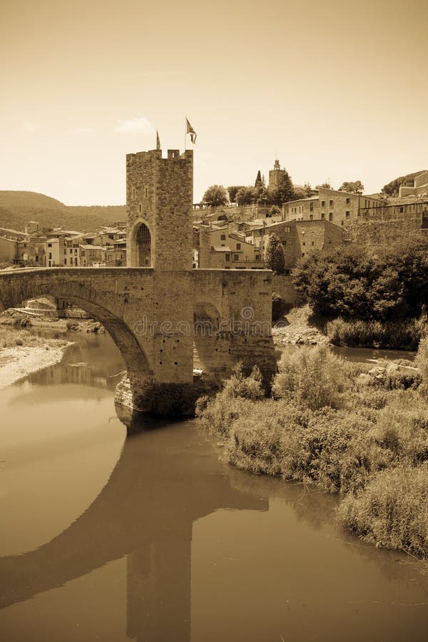 Vintage Photo of Medieval Bridge Stock Image - Image of fortress ...