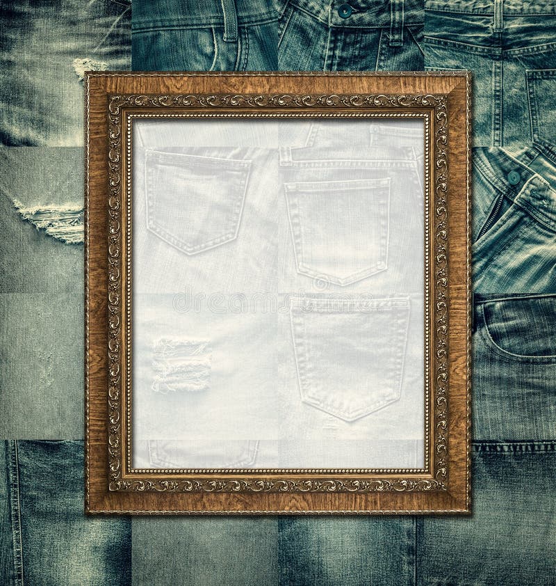 Vintage Picture Frame on Collage Jeans Stock Image - Image of frame ...