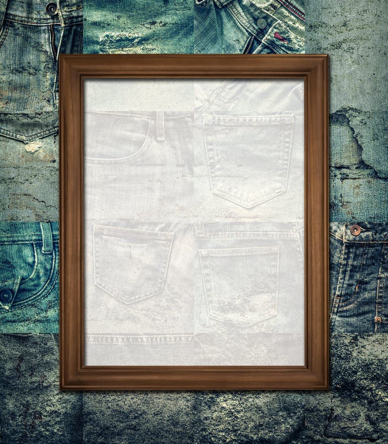 Vintage Picture Frame on Collage Rotten Jeans Stock Photo - Image of ...