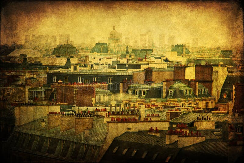 Vintage Picture with the Roofs of Paris Stock Photo - Image of skyline ...