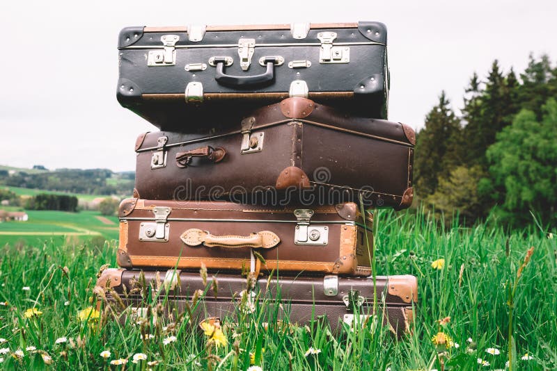 Vintage Pile of Suitcases stock image. Image of luggage - 84333731
